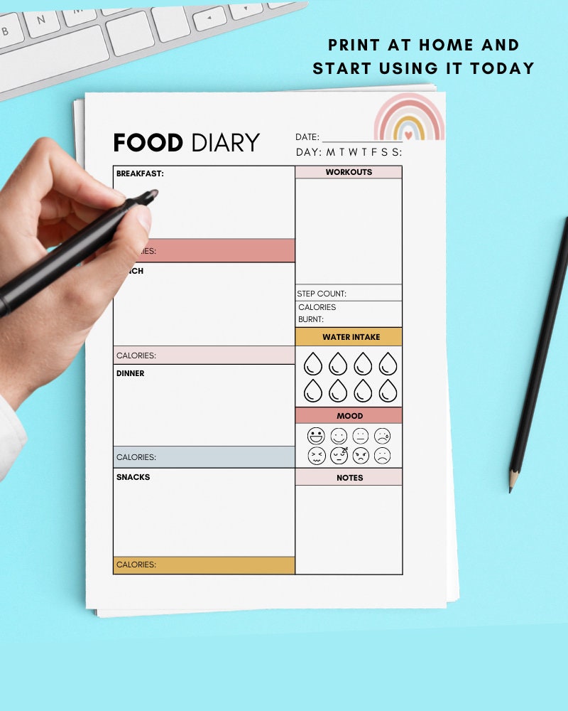 Daily Food Diary Printable A4 A5 Printable Daily Food - Etsy UK