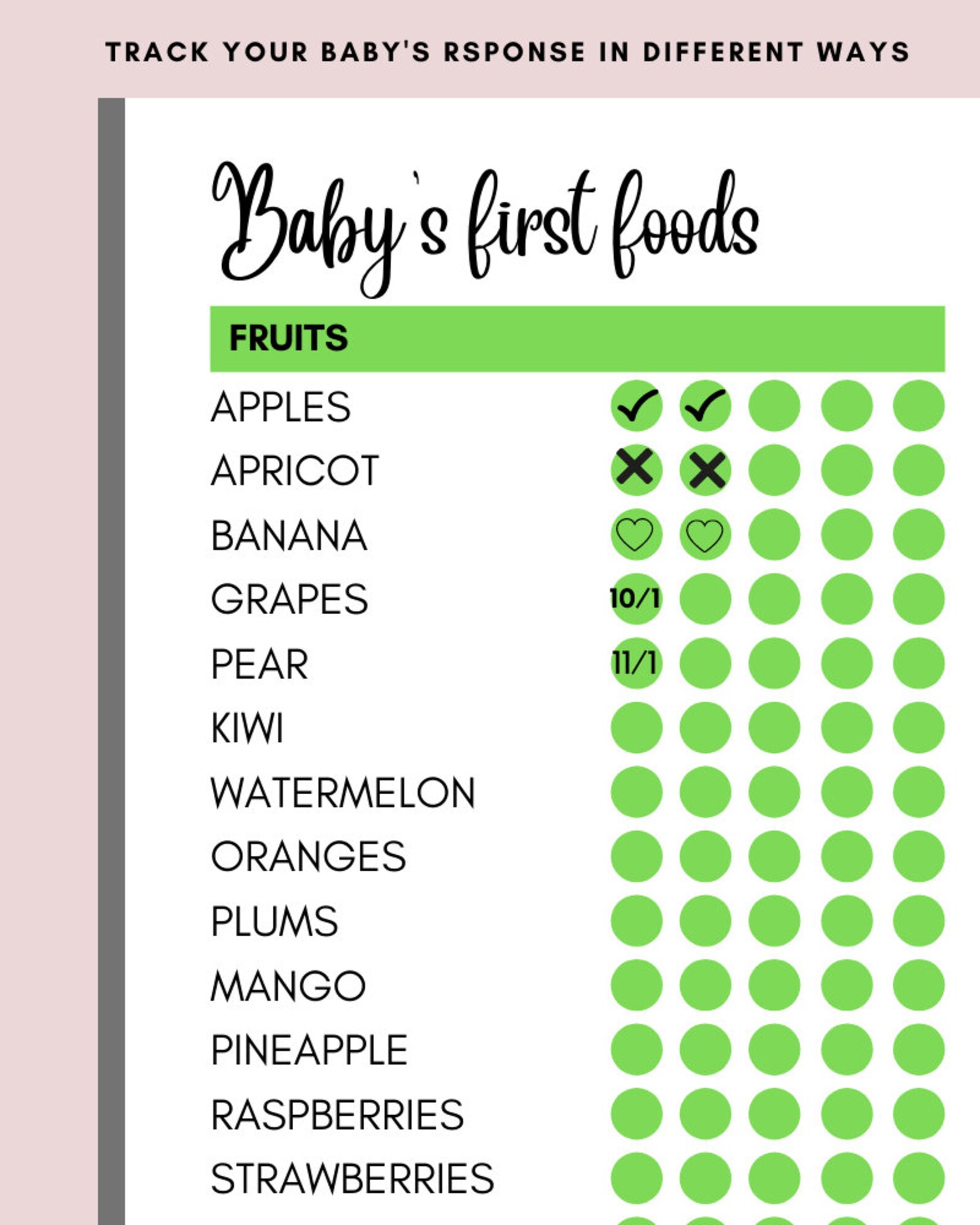 Baby Food Tracker Babys First Food Checklist Solids | Etsy
