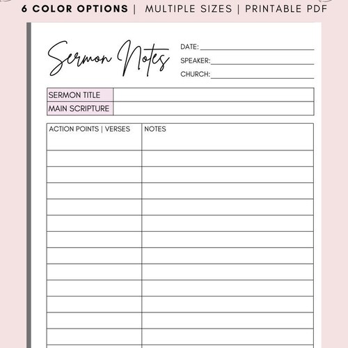 Printable Sermon Notes Sermon Summary Note Christian Planner - Etsy