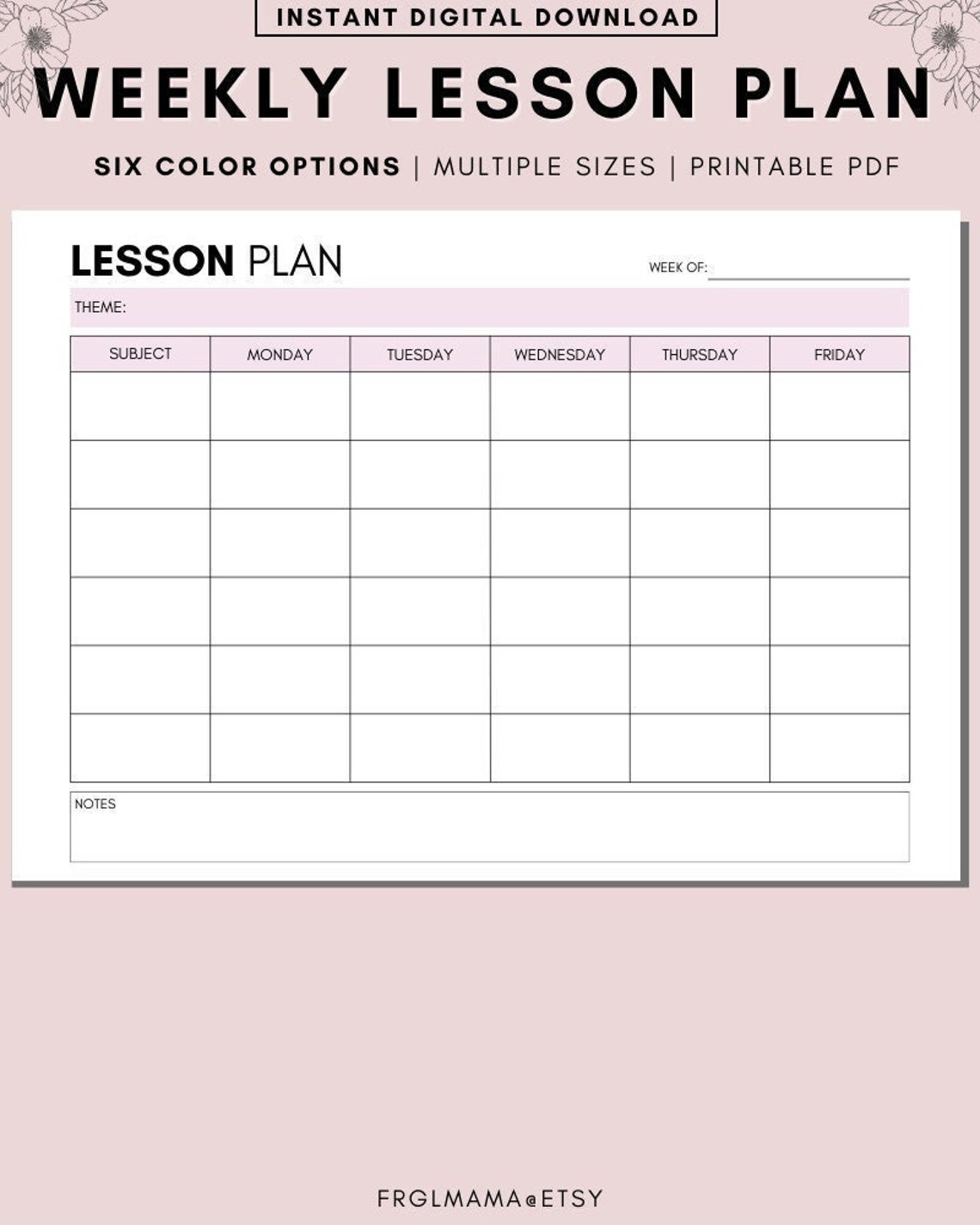 Printable Weekly Lesson Plan Template Preschool/kindergarten - Etsy