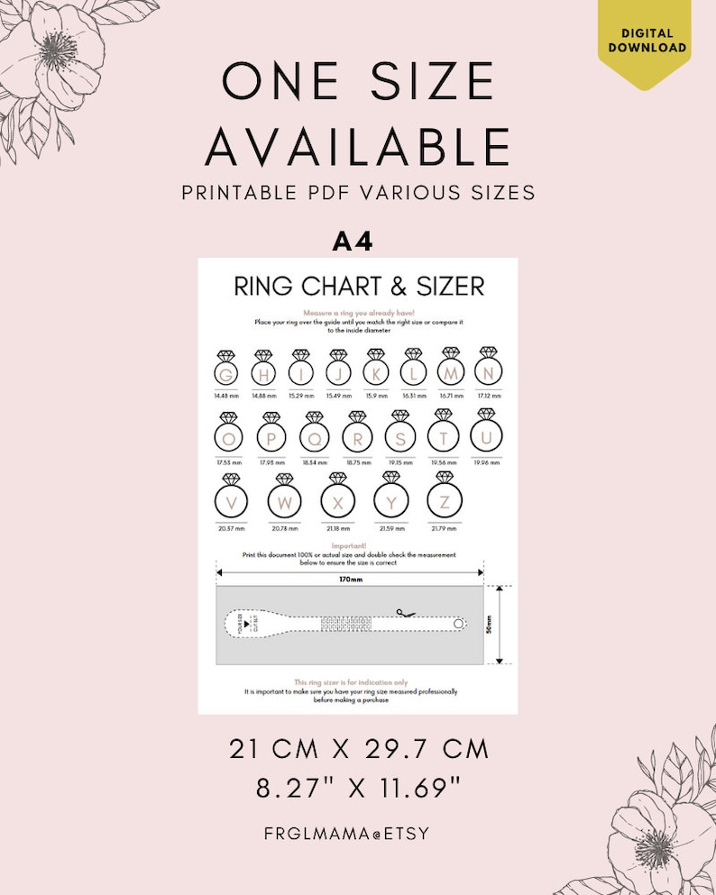 Printable Ring Sizer: Ring Size Chart & Conversion (A4 PDF) - Etsy ...