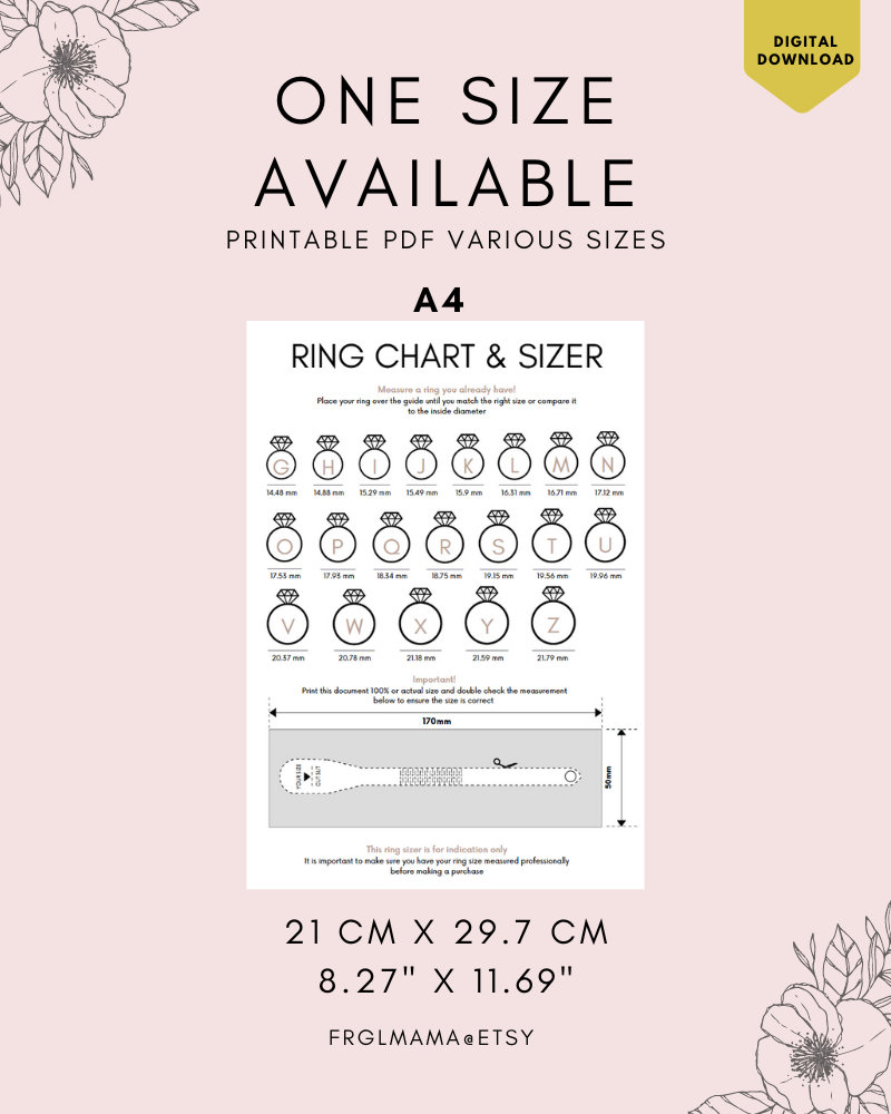 Printable Ring Sizer: Ring Size Chart & Conversion (A4 PDF) - Etsy