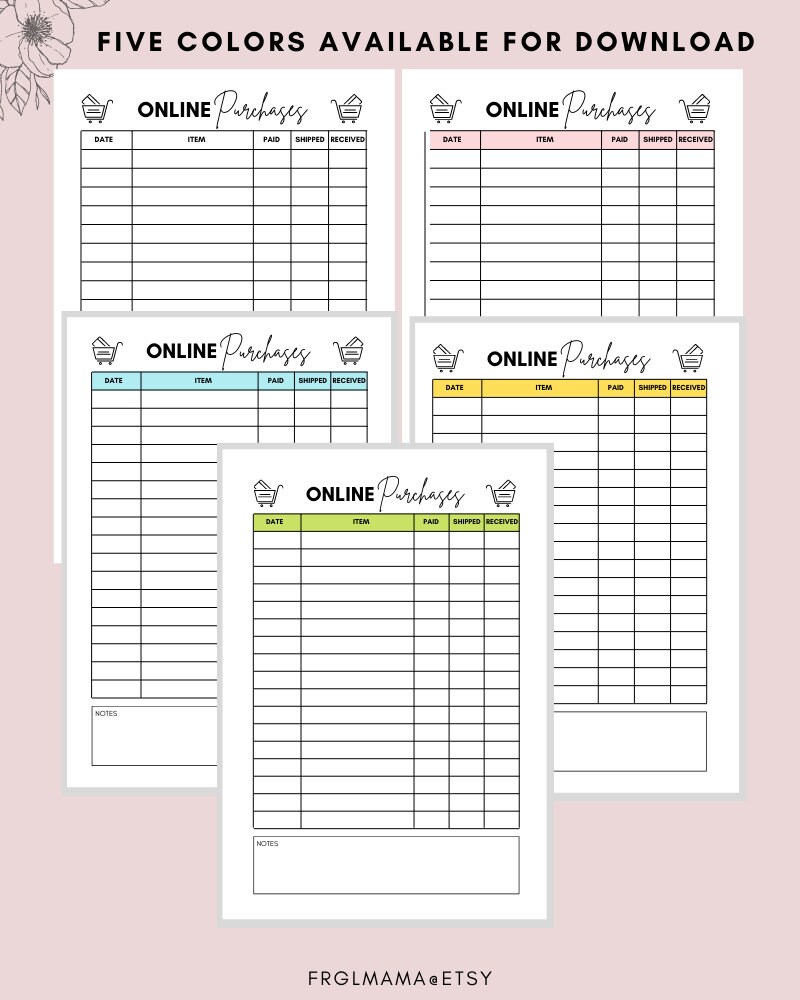 Printable Online Purchase Tracker Order Tracker Website - Etsy