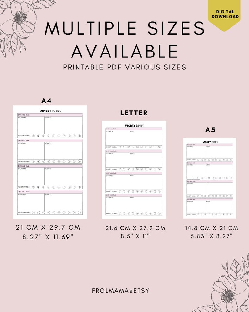 Daily Worry Diary Printable: Anxiety Journal Prompts (A4 A5 PDF) - Etsy