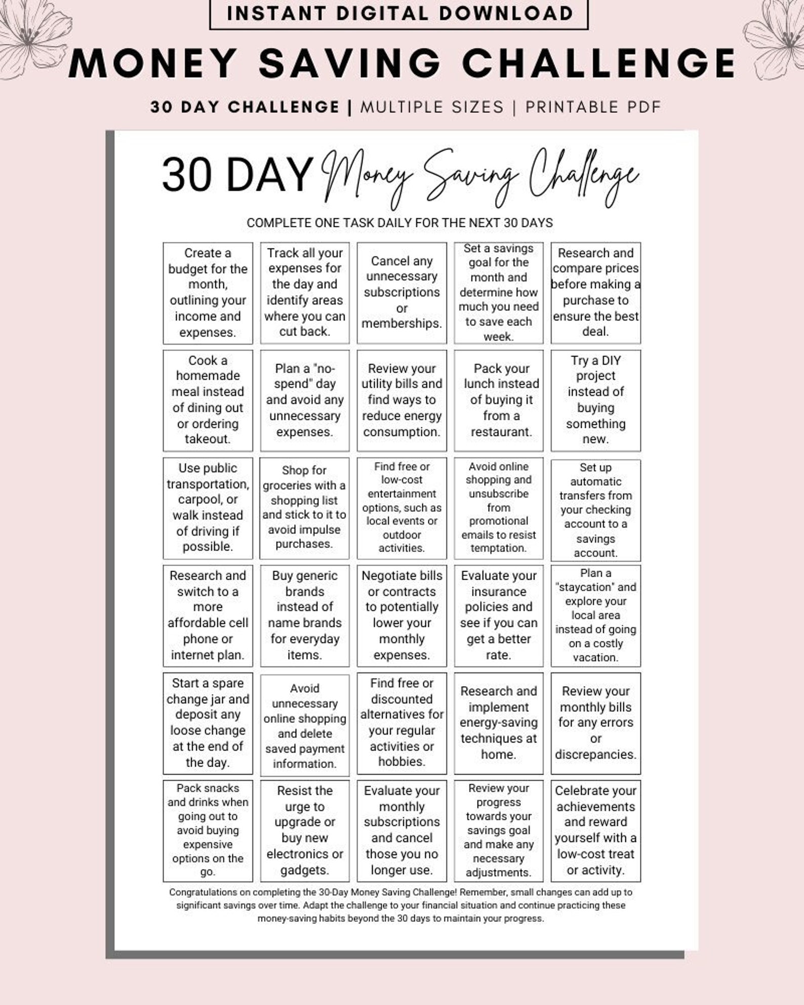 30-day Money Saving Challenge Printable: Finance Tracker (PDF) - Etsy