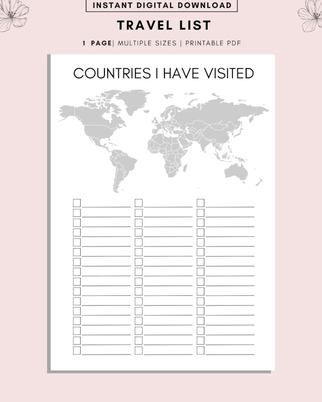 Travel Map, Travel Bucket List Template Landscape, Wanderlust List ...