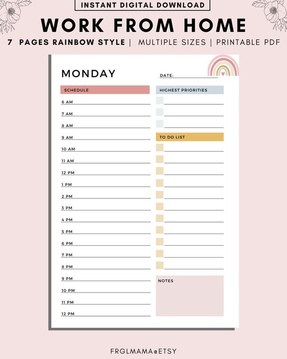 Work From Home Planner Personal Daily Planner Productivity | Etsy