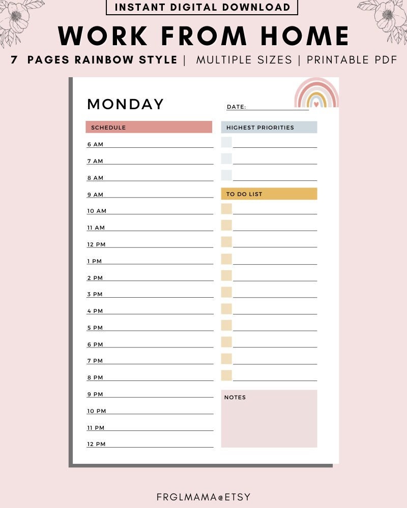 Work From Home Planner Personal Daily Planner Productivity | Etsy