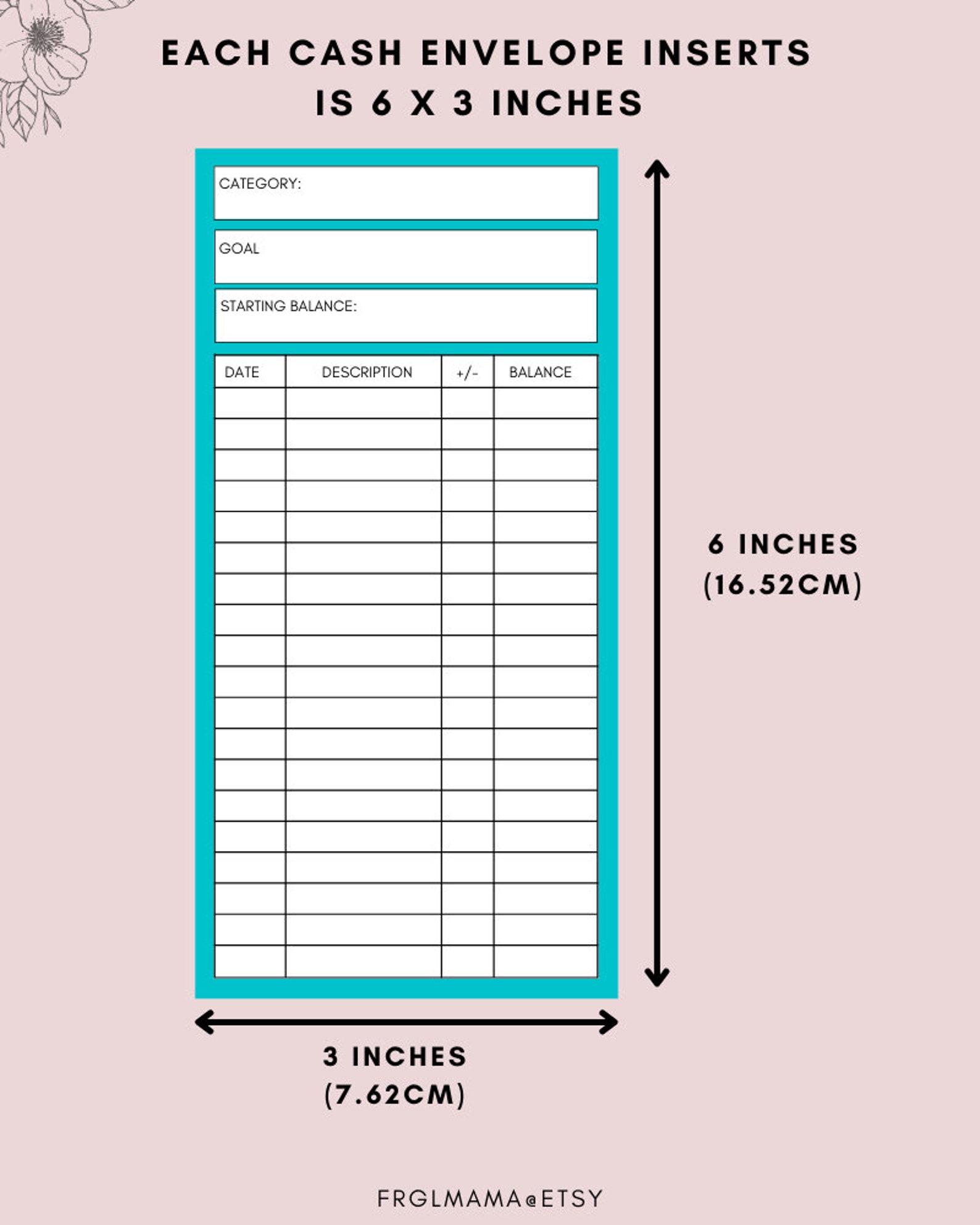Cash Envelope Inserts Cash Transaction Register Cash - Etsy