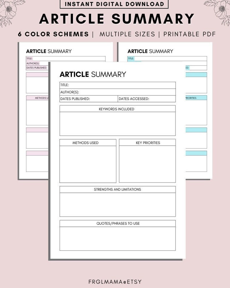 Article Summary Research Paper Journal A4 PDF Printable - Etsy