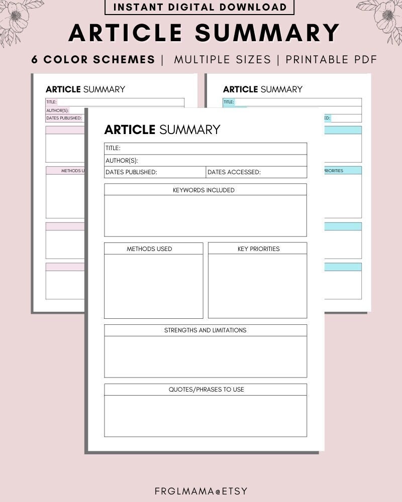 Article Summary Research Paper Journal A4 PDF Printable - Etsy