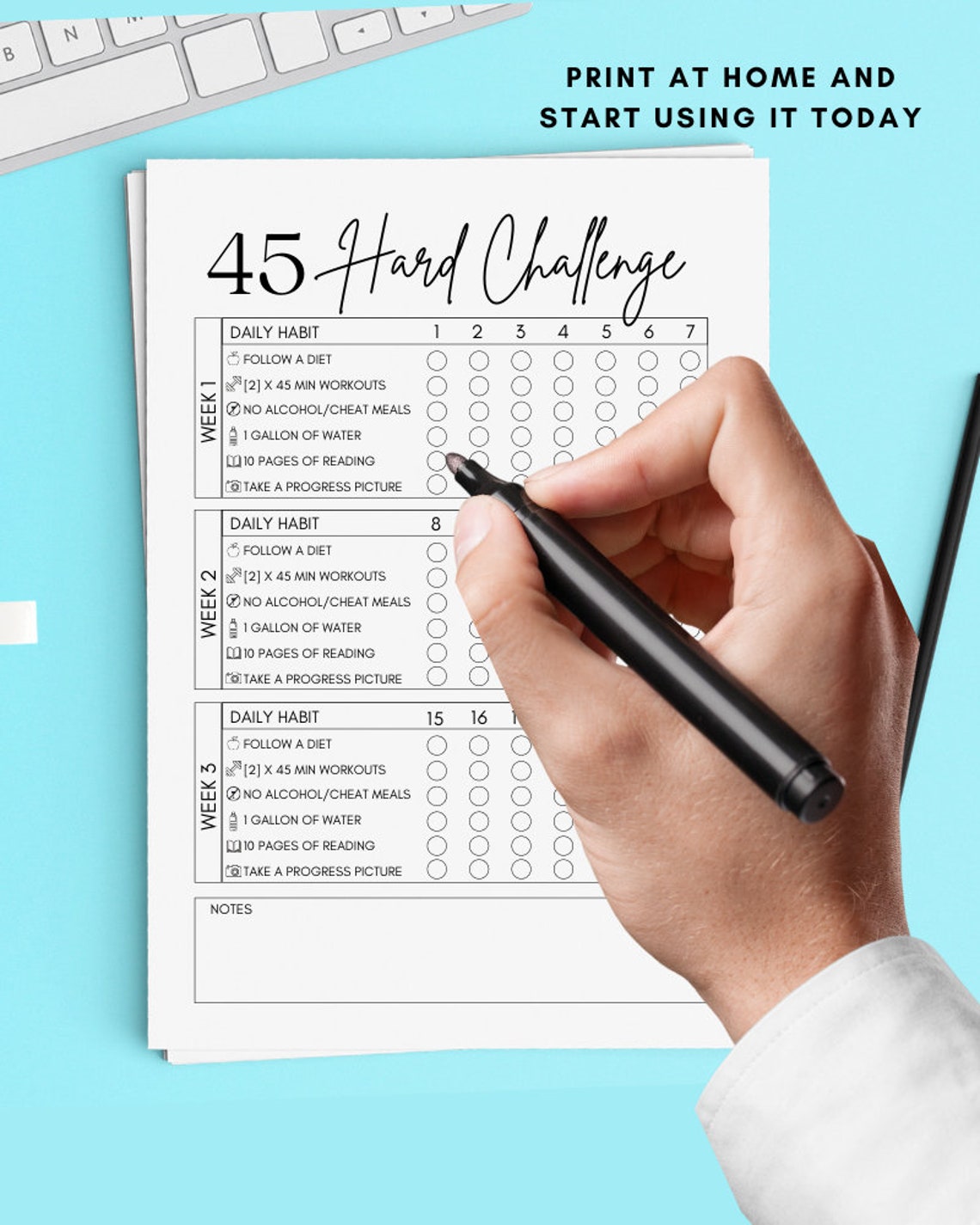 45 Hard Challenge Tracker Bundle Modified 75 Hard Challenge | Etsy UK