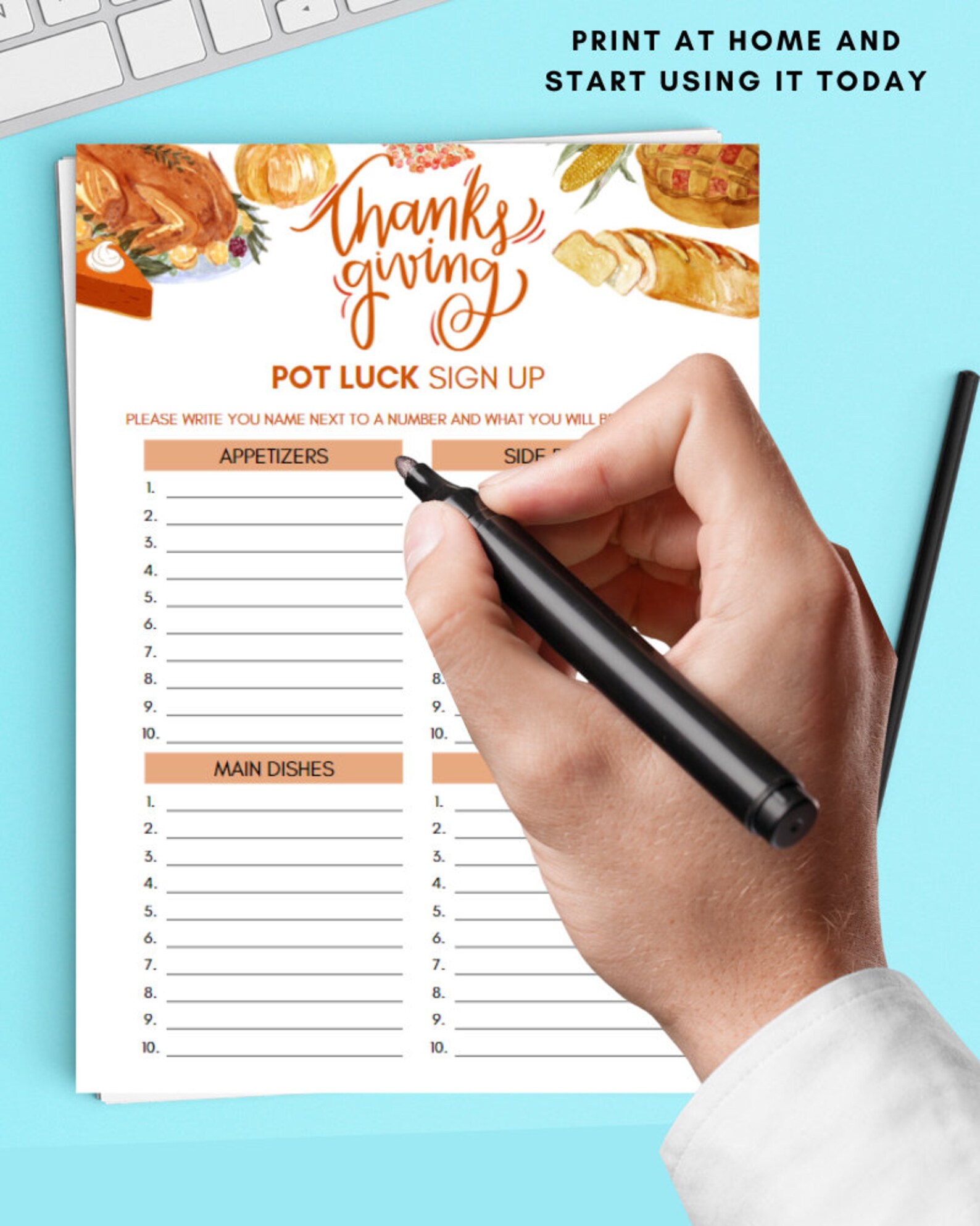 Thanksgiving Potluck Sign up Sheet Potluck Sign up Sheet - Etsy