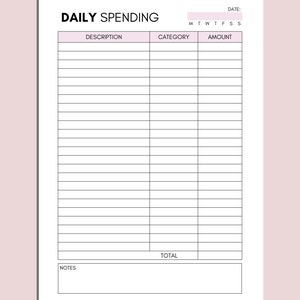 Daily Spending Tracker, Spending Tracker, Expense Tracker Printable ...