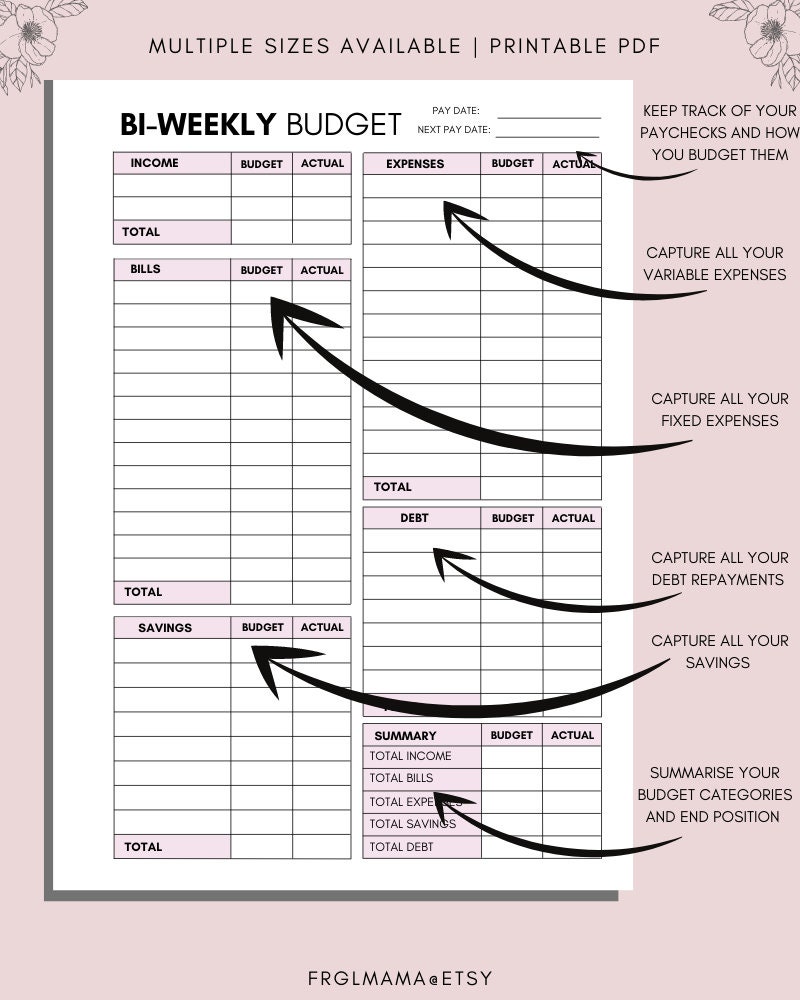 BI-WEEKLY Budget Overview Template Printable Paycheck Budget - Etsy ...