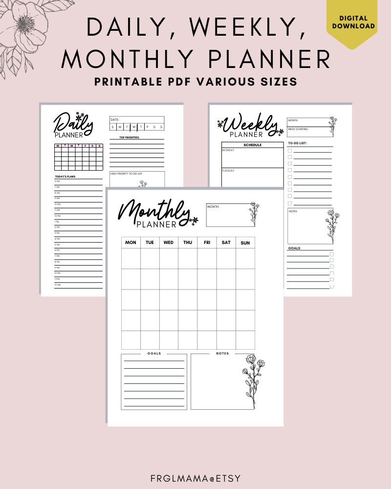 Daily Planner Tracker Weekly Planner Monthly Planner - Etsy