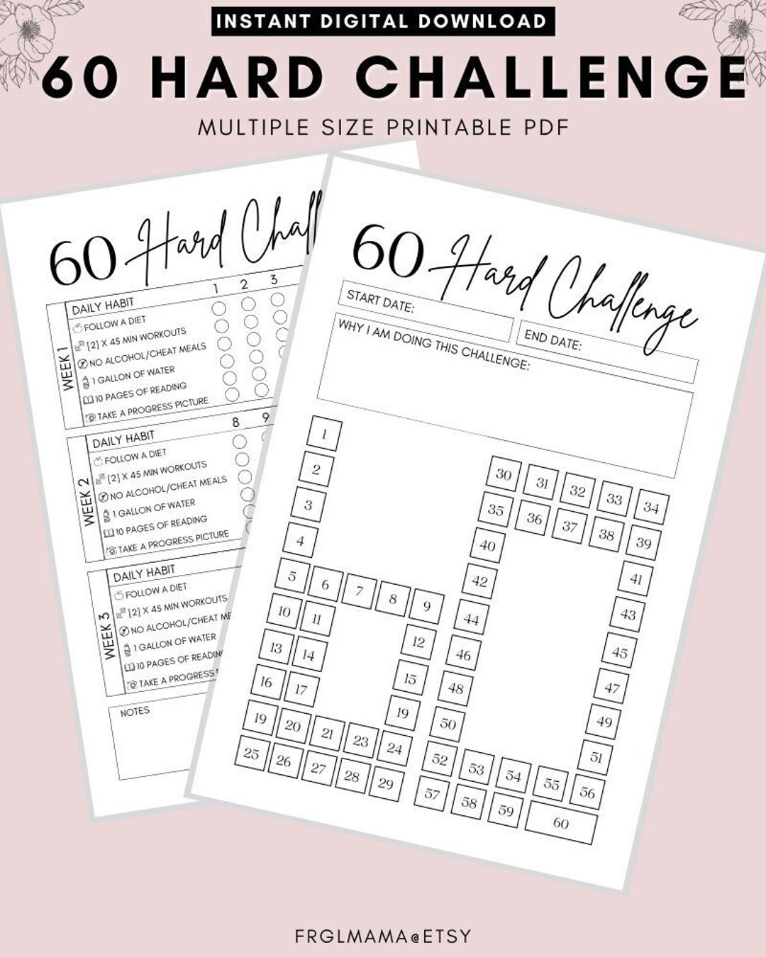 60 Hard Challenge Tracker, Modified Hard Challenge Tracker, Fitness ...