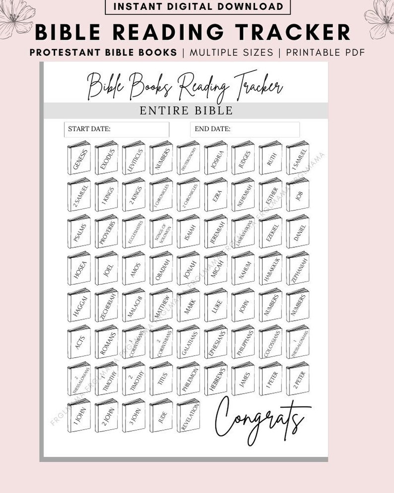 Bible Book Tracker Printable Bible Reading Tracker Bible - Etsy
