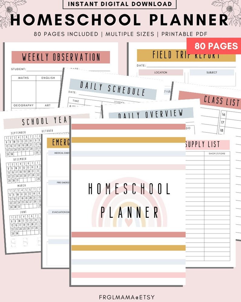 Rainbow Homeschool Planner: Simple Printable Workbook (digital Download ...