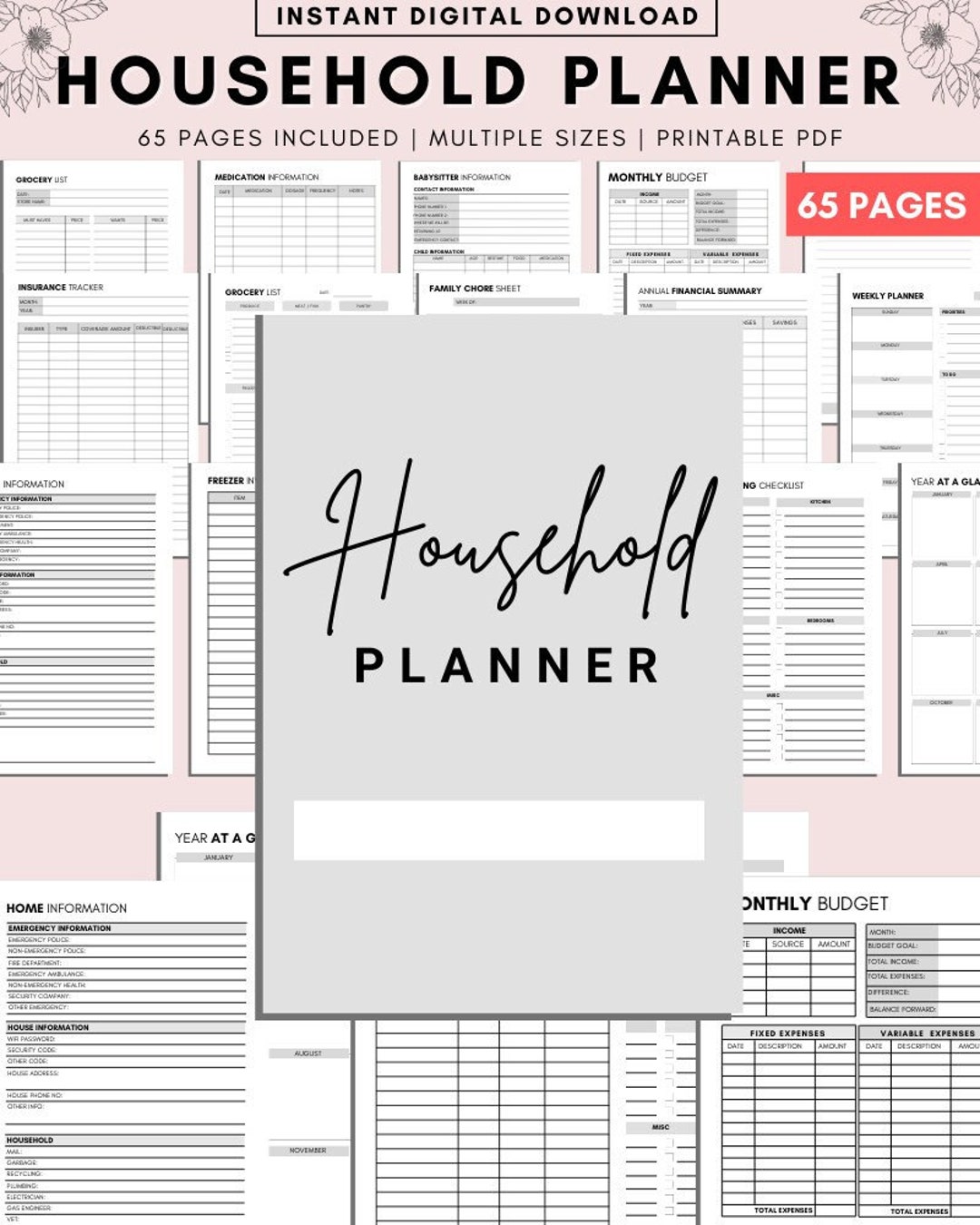 Minimalist Household Planner Printable, Printable Household Management ...