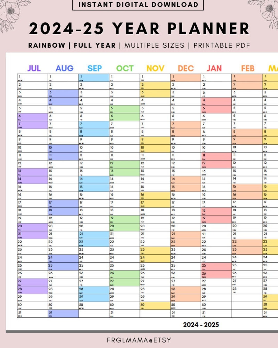 2024-2025 Yearly Planner: Minimalist Calendar (A3, A4, A5 PDF Printable ...