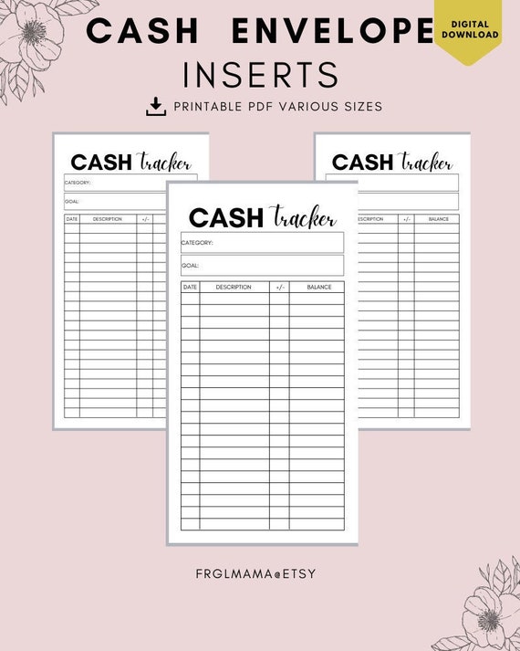 Cash Envelope Inserts Cash Transaction Register Cash - Etsy