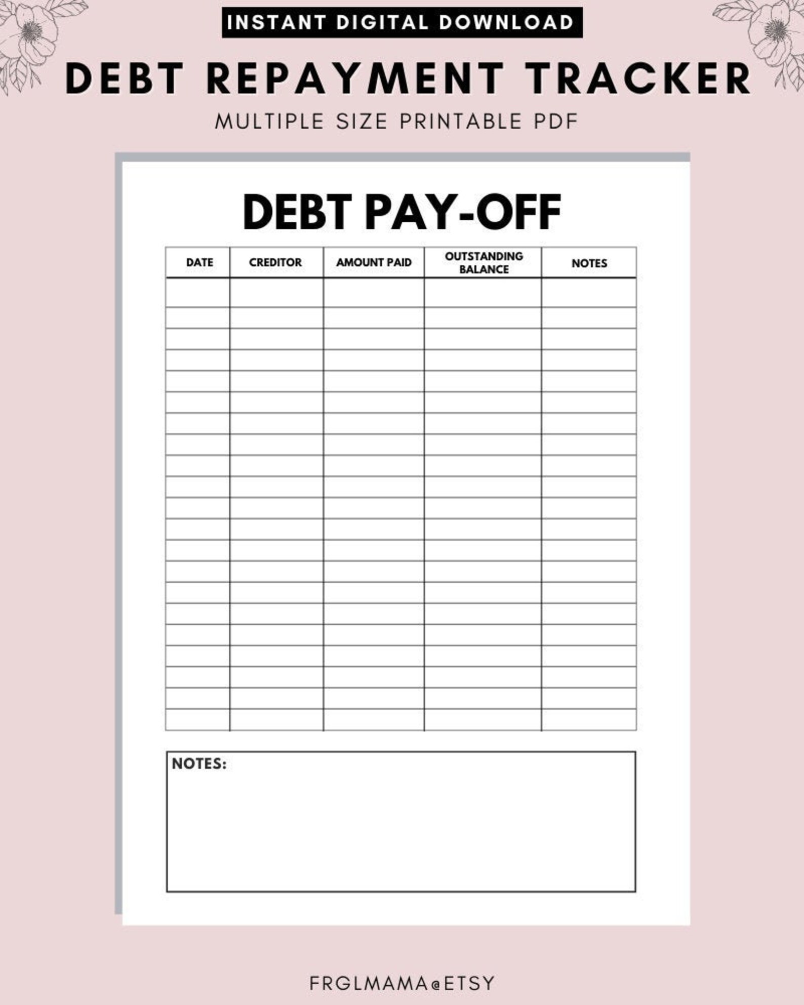 Debt Repayment Tracker Printable: Finance Planner (digital Download) - Etsy