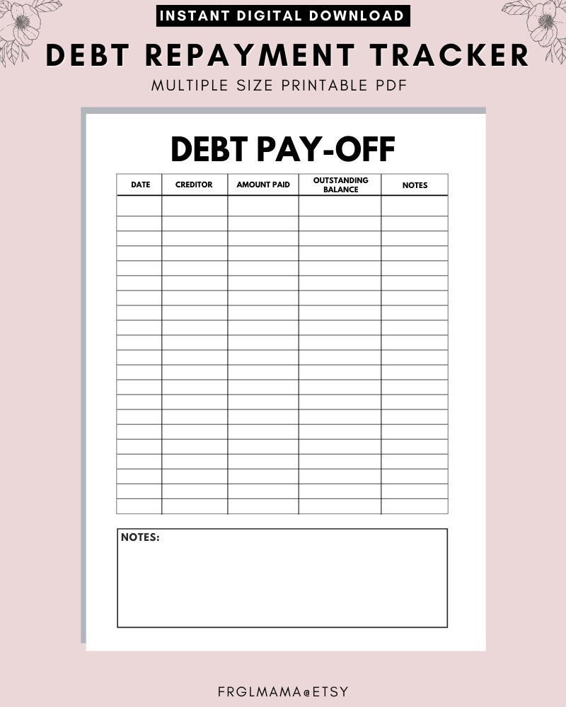 Debt Repayment Printable, Debt Tracker, Debt Payoff Tracker, Debt ...