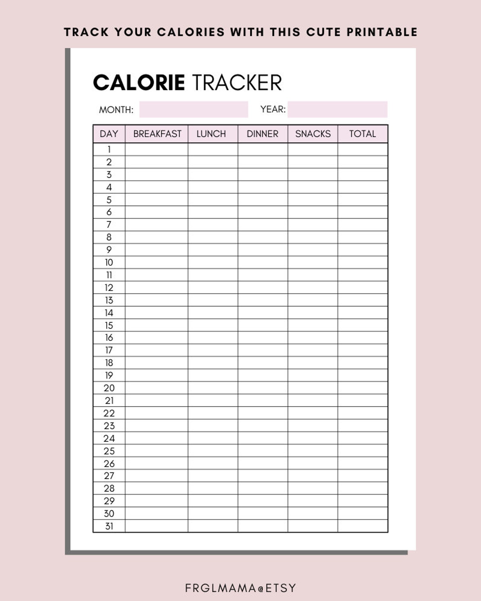 Monthly Calorie Tracker Printable: A4 A5 & US Letter (PDF Download) - Etsy