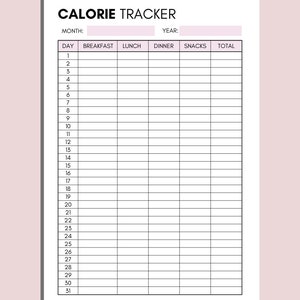 Calorie Tracker, Monthly Calorie Tracker Printable, Low Calorie Diet ...
