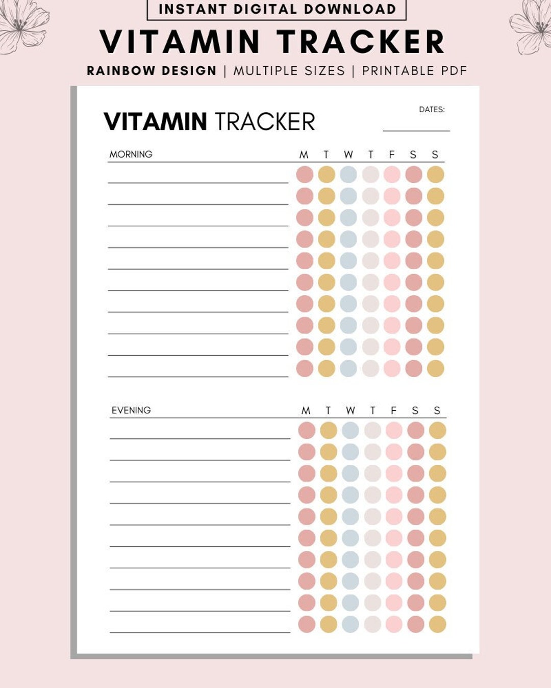 Daily Vitamin Tracker Printable, Daily Routine Planner Printable ...