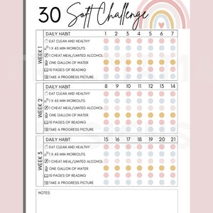 30 Soft Challenge Tracker, Printable, Daily 30 Soft Challenge Journal ...