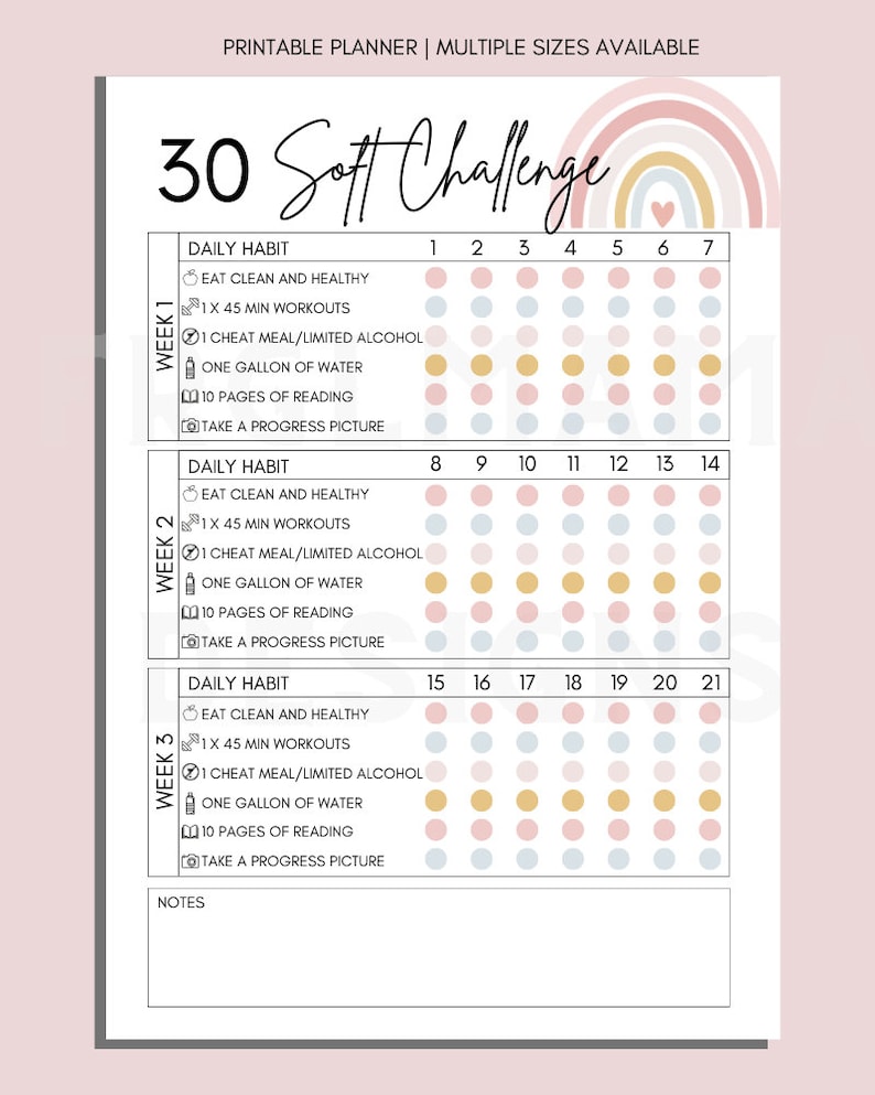 30 Soft Challenge Tracker: Rainbow Printable Journal (digital Download ...