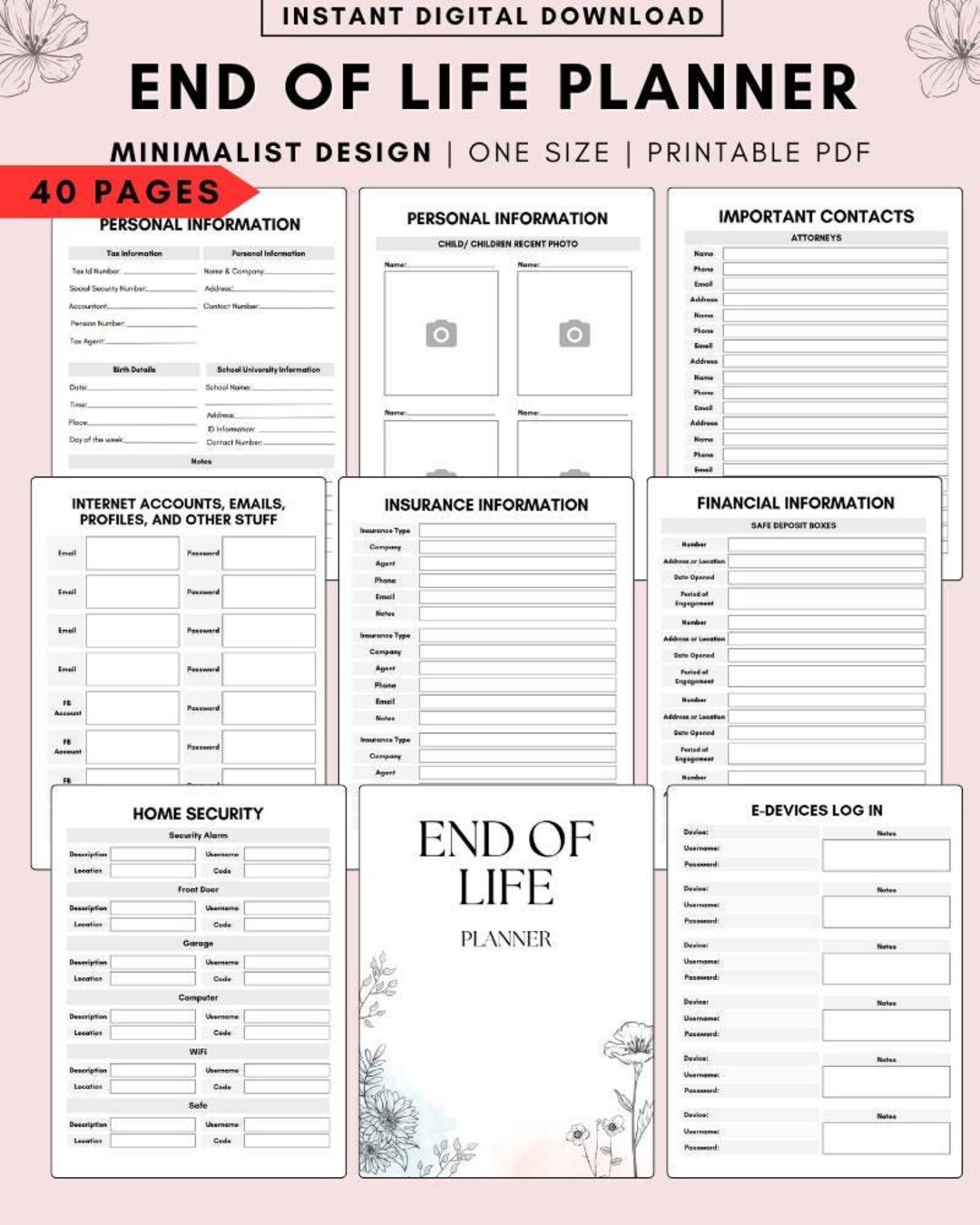 End of Life Planner Printable, Peace of Mind Planner Estate Planning, Death Planner, Organizing ...