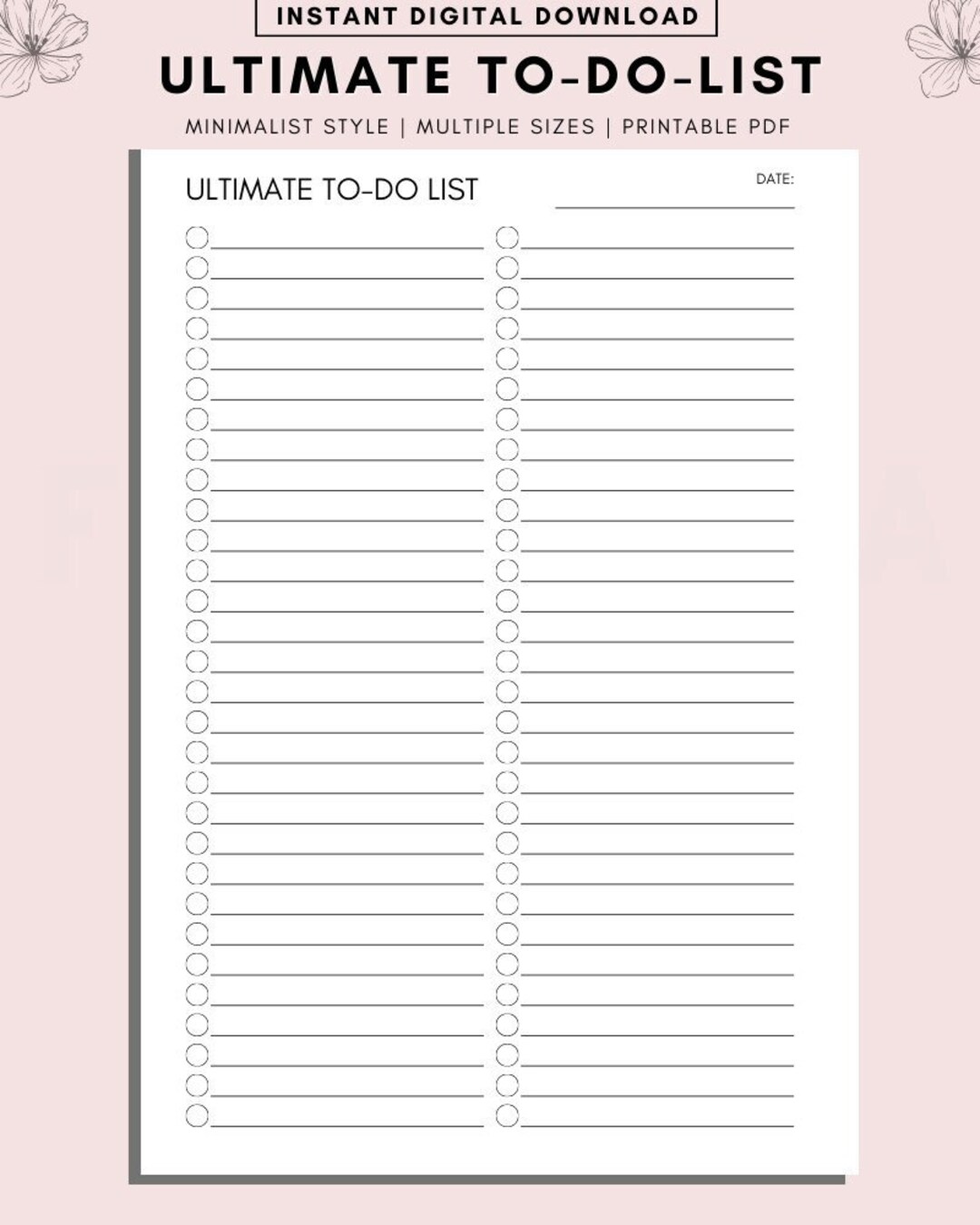 Minimalist to Do List Printable, Ultimate to Do List Printable, Simple ...