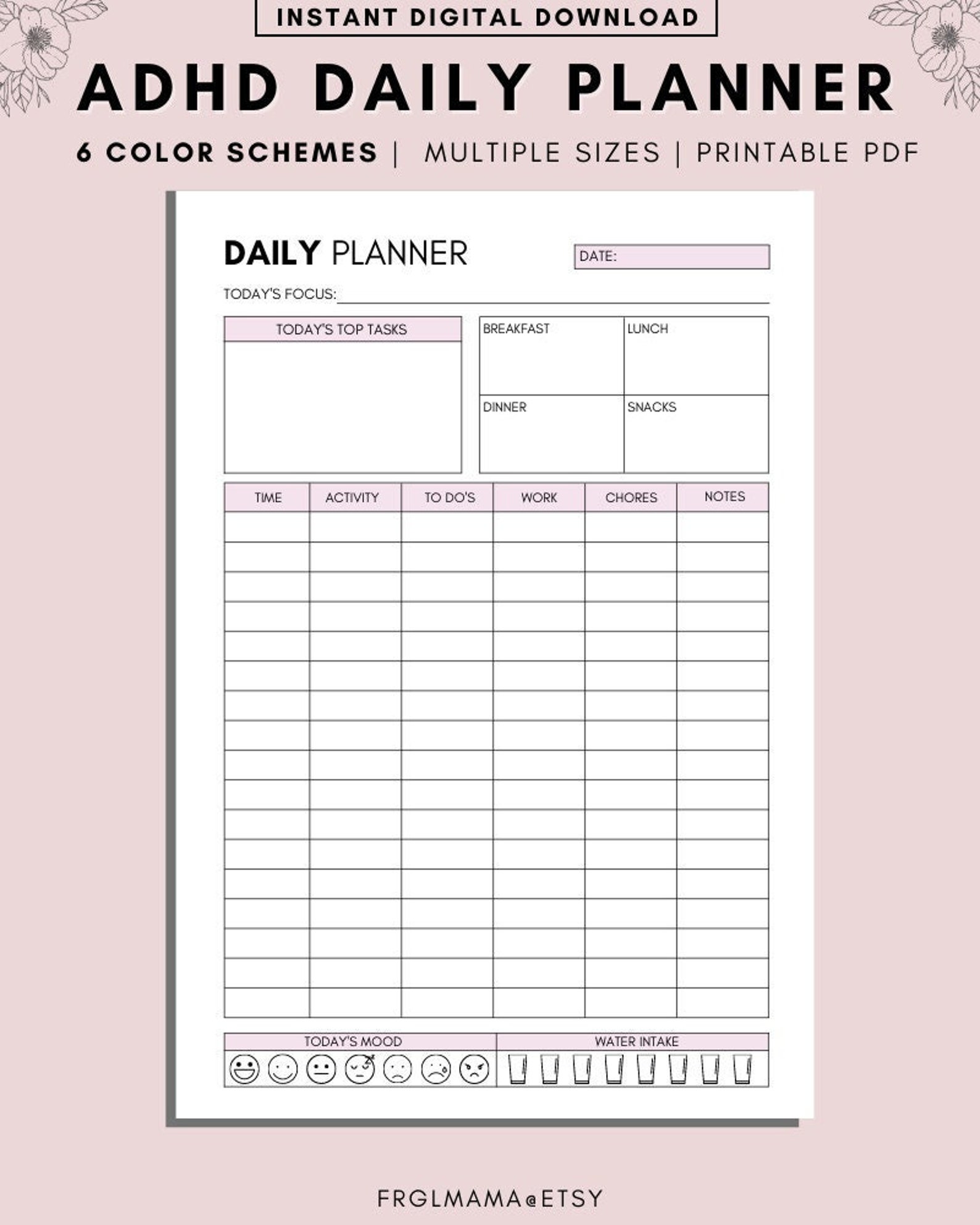 Adult Focus Daily Planner Printableadhd Daily Planner - Etsy