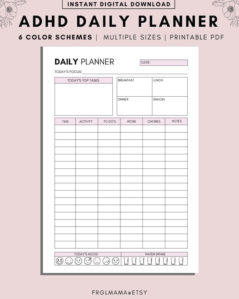 ADHD Daily Planner Printable: Focus & Organizer (A4, US Letter, A5 ...