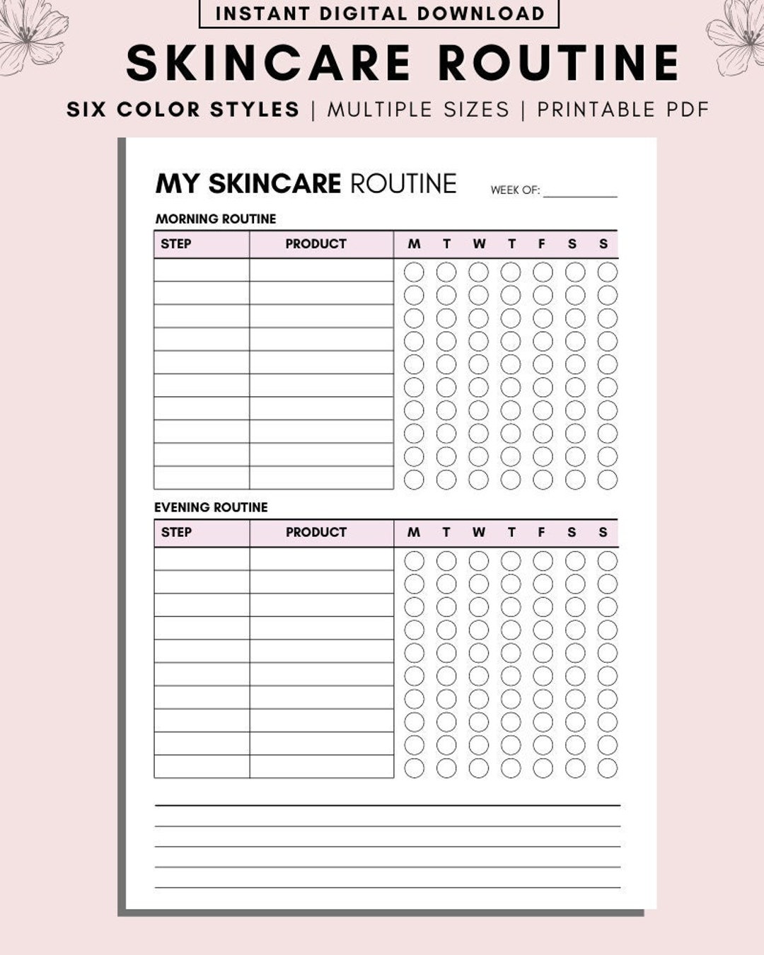 7 Day Skincare Tracker, Skincare Routine Printable, Self Care Planner ...