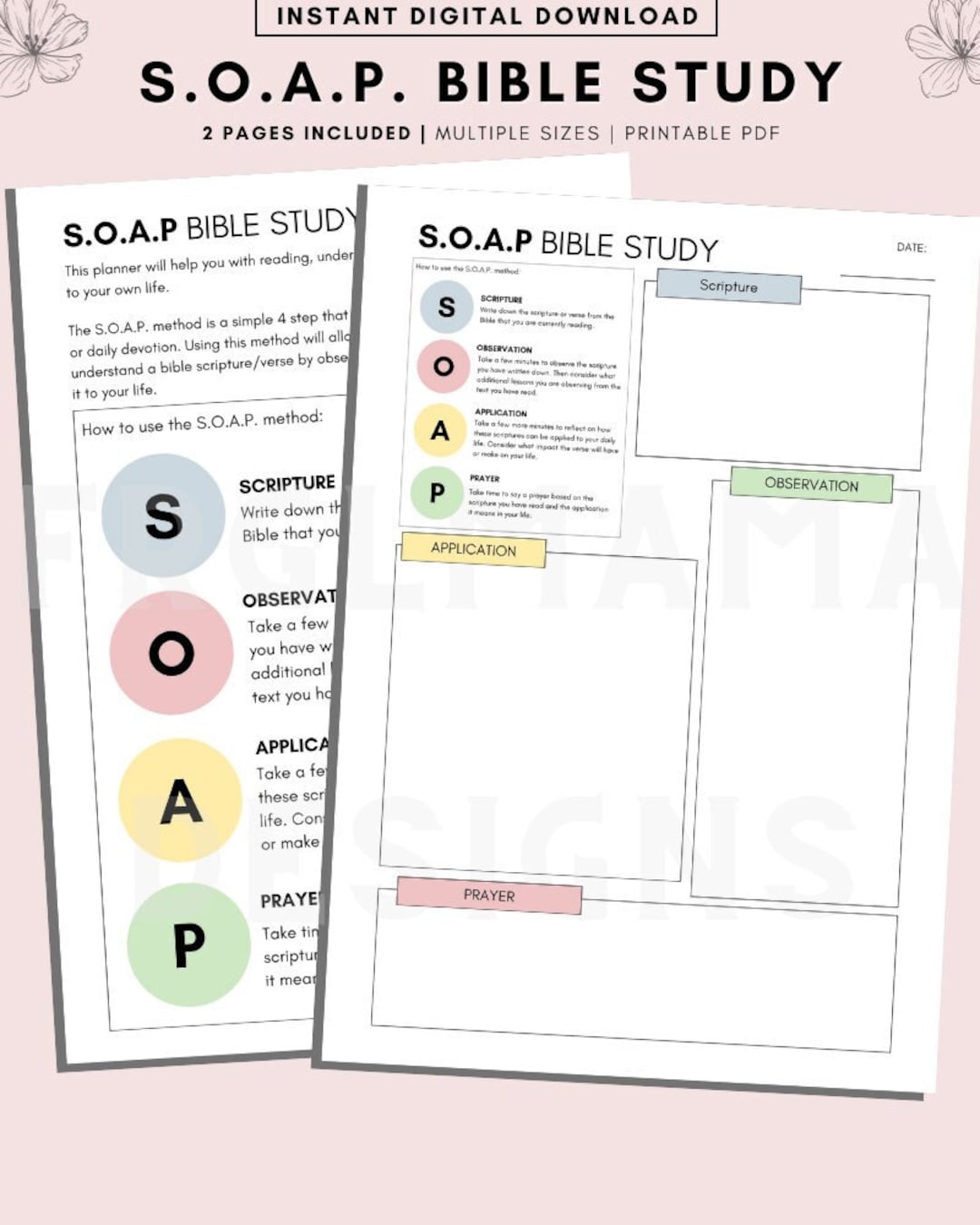 SOAP Bible Study Printable: Scripture, Observation, Prayer (A4, A5 ...