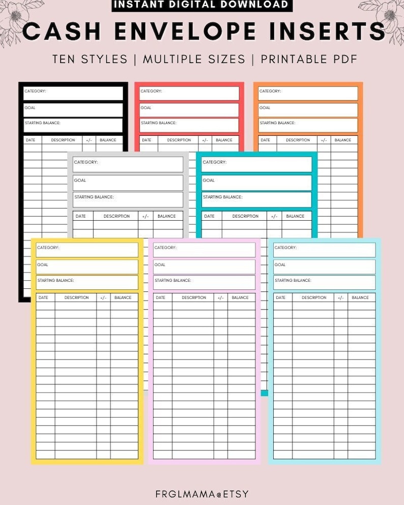 Cash Envelope Inserts Cash Transaction Register Cash - Etsy