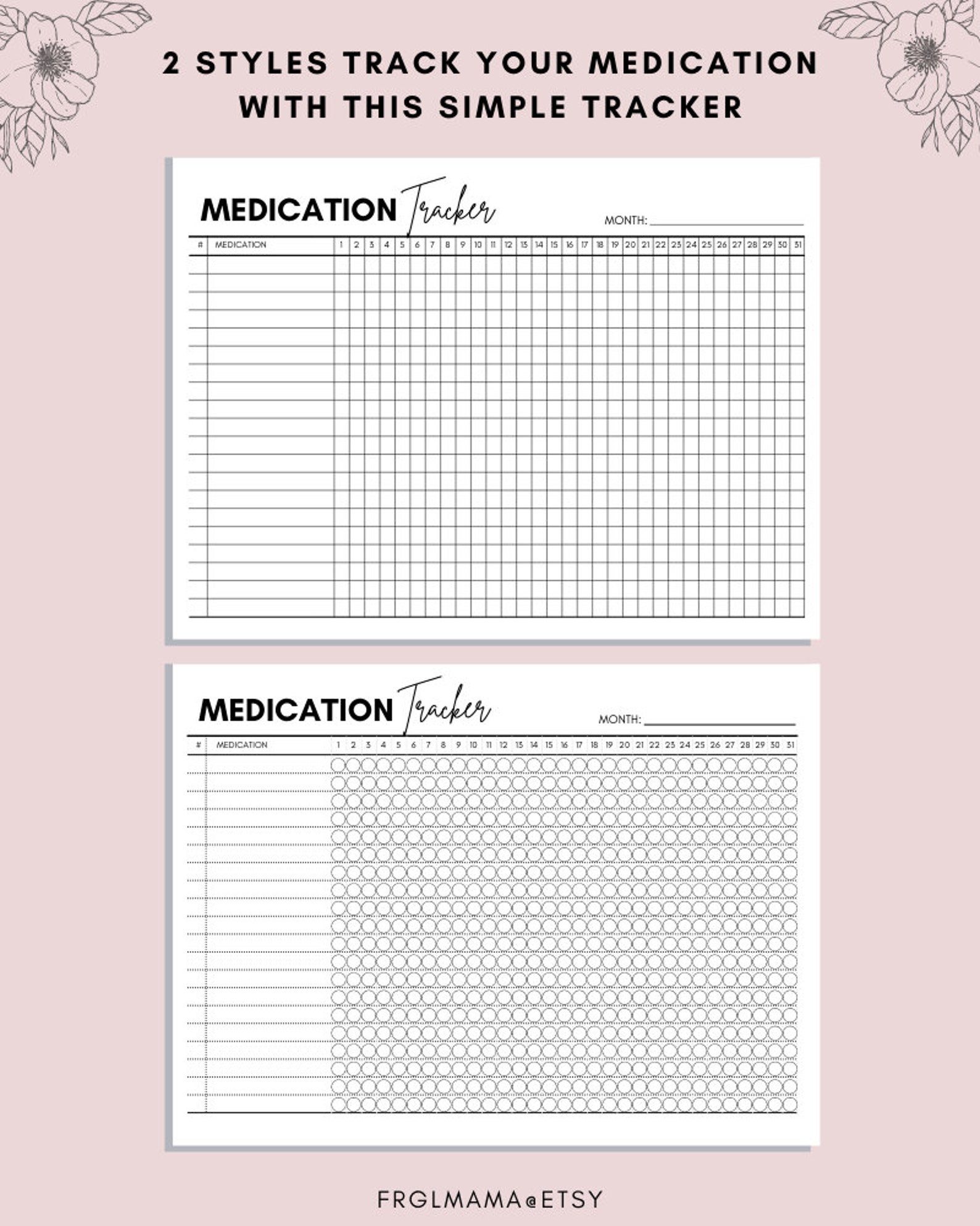 Monthly Medication Tracker Printable: A4, A5, Letter (PDF) - Etsy