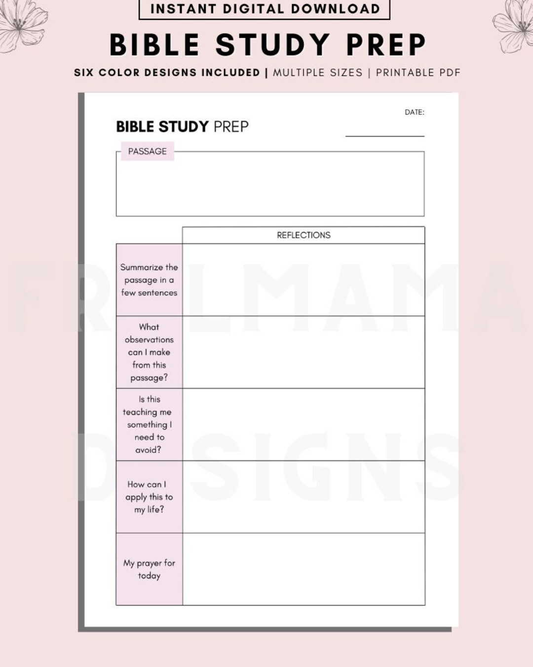 Bible Study Printable Template, Scripture, Observation, Application ...