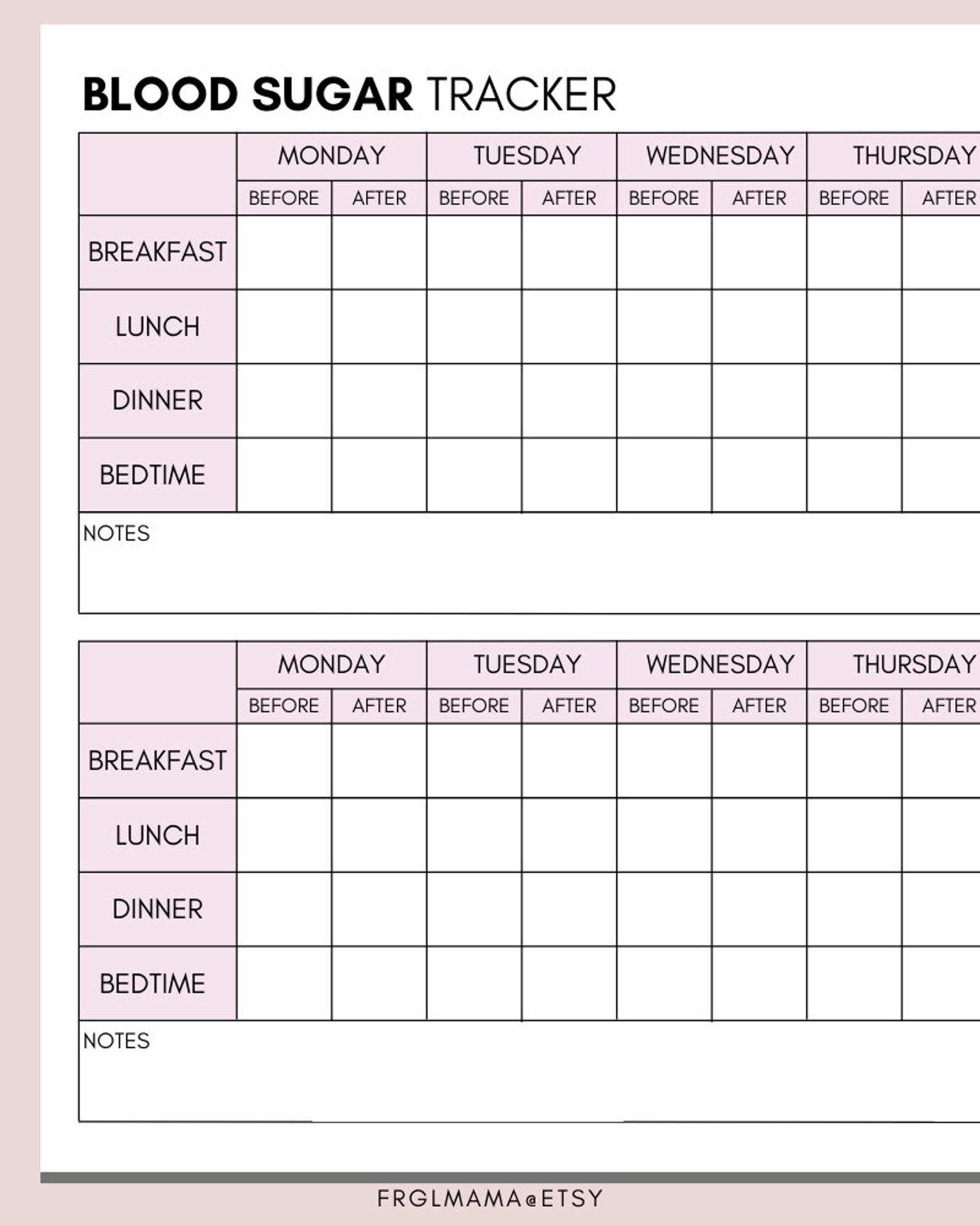 Blood Sugar Log Printable, Blood Sugar Tracker Printable, Blood Glucose ...