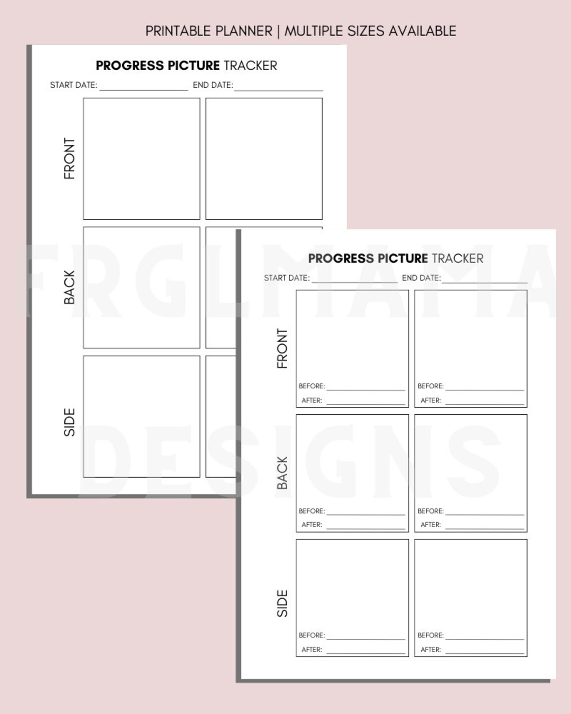 Progress Picture Tracker: Printable Fitness Planner (digital Download ...