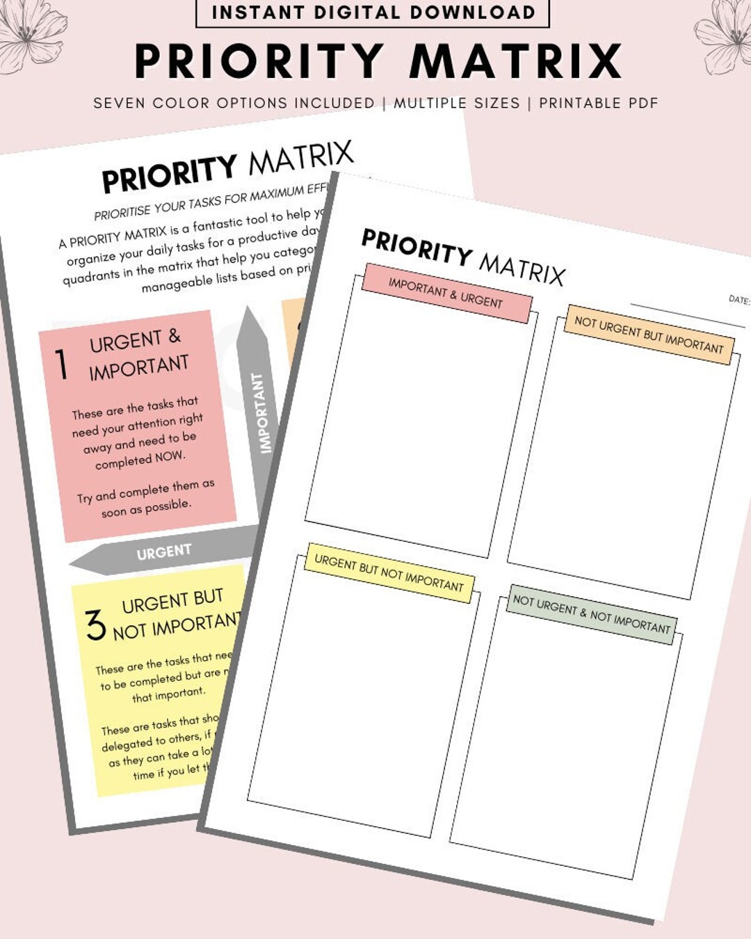 Priority Matrix Worksheet: Eisenhower Decision Planner (A4 A5 Letter ...