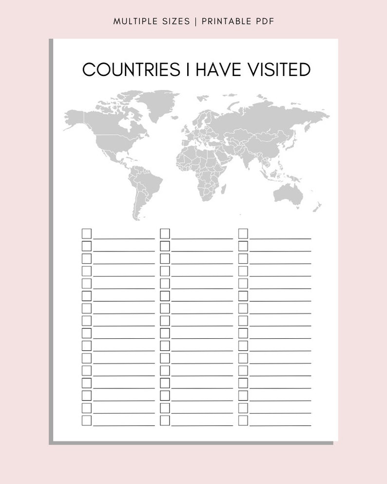 Travel Bucket List Map: Printable Travel Planner (digital Download) - Etsy