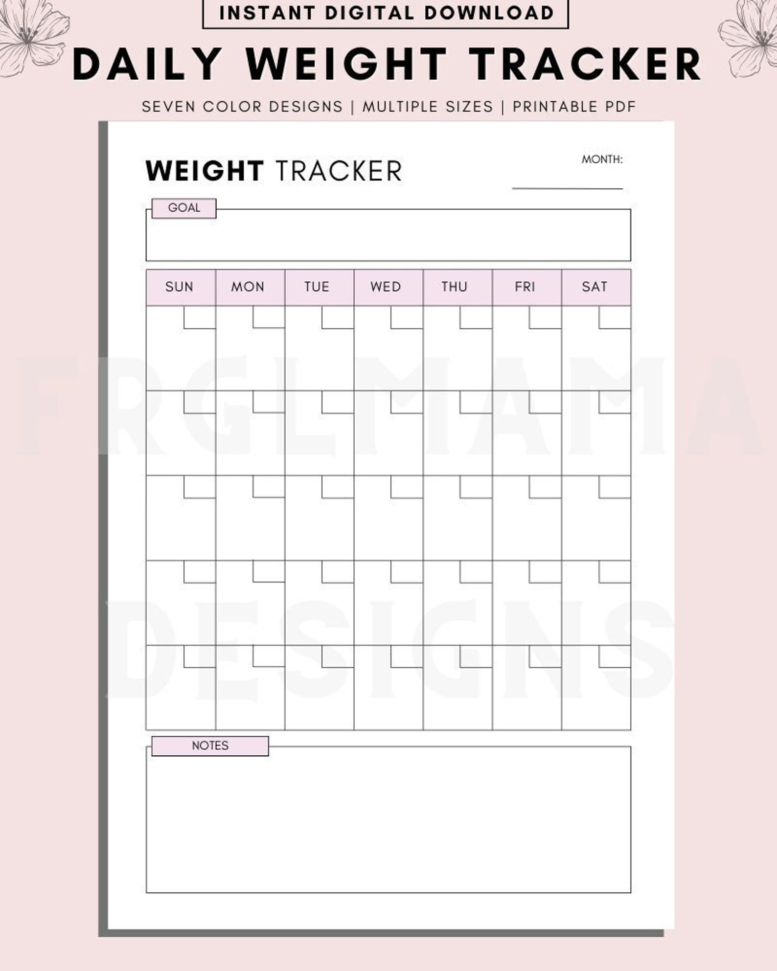 Daily Weight Tracker Printable: Weekly Weigh-in, Measurement Chart (PDF ...