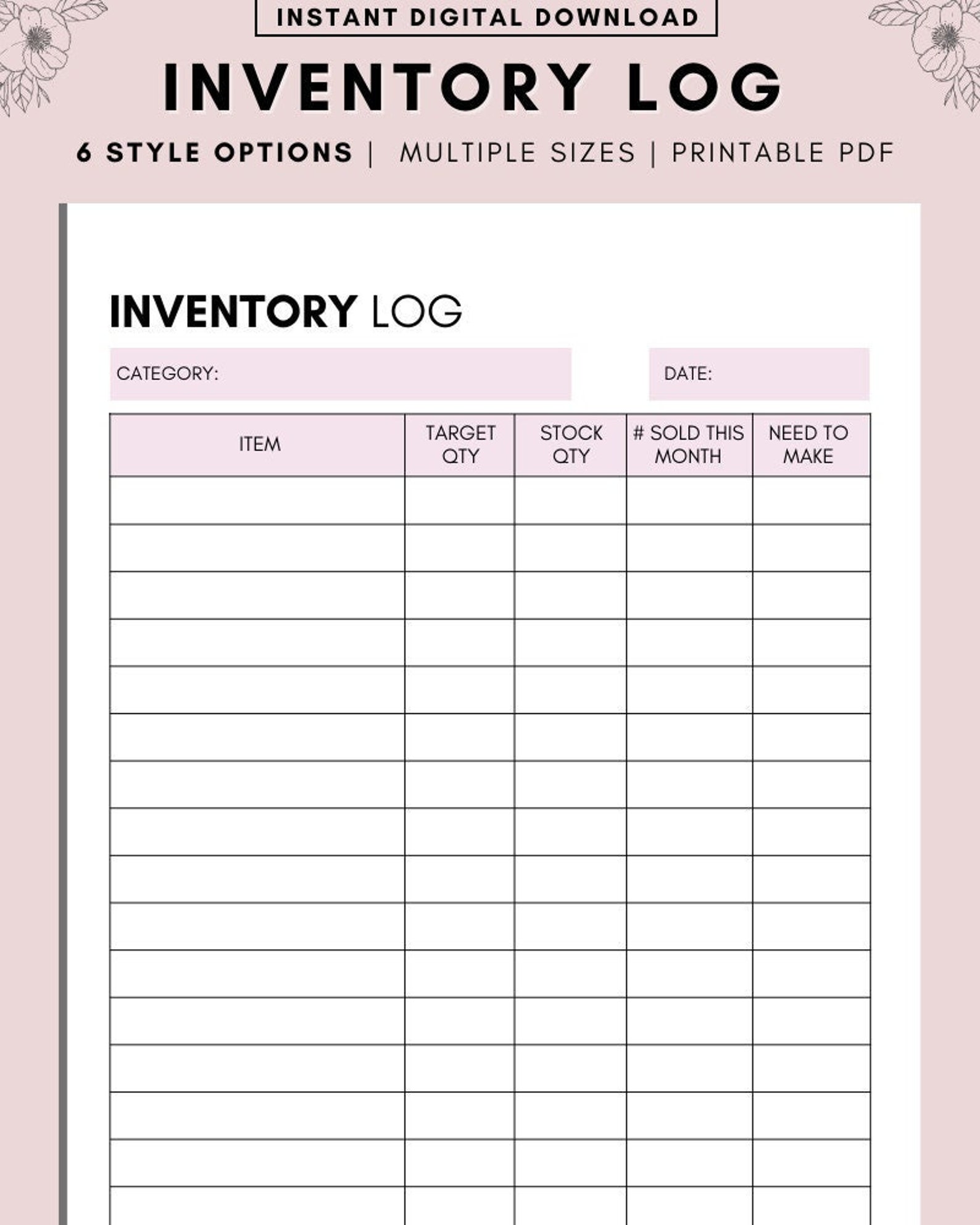 Printable Inventory Management Form: Small Business Organizer (A4 A5 ...