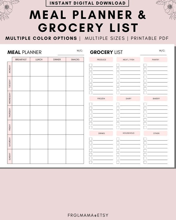 Planificador De Menú Semanal Imprimible Planner Imantado Menu Semanal