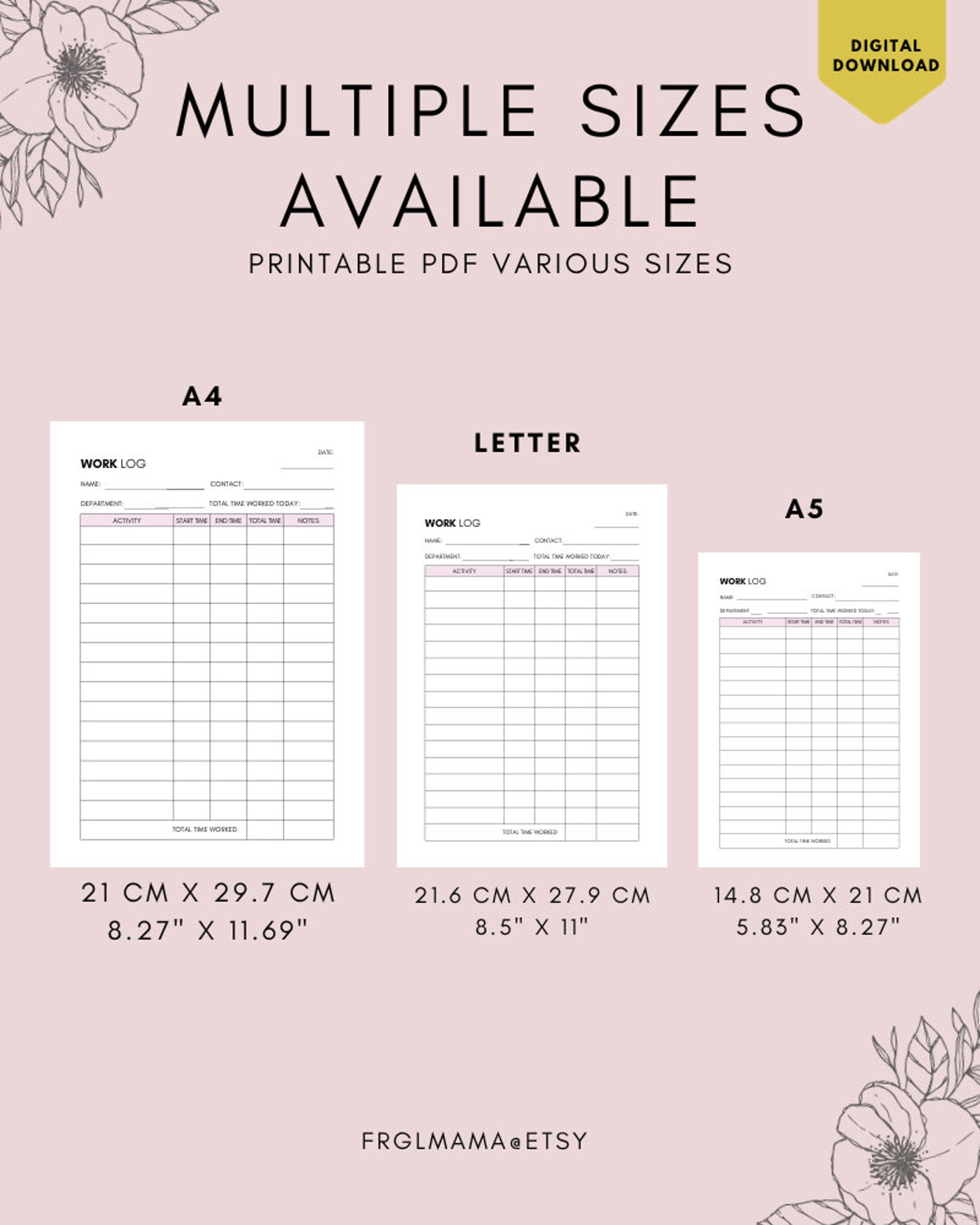 Work Log, Working Time Log, Time in and Out, Timesheet Tracker, Time ...